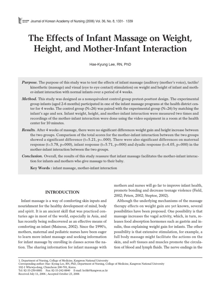 The Effects of Infant Massage On Weight, Height, and Mother-Infant ...