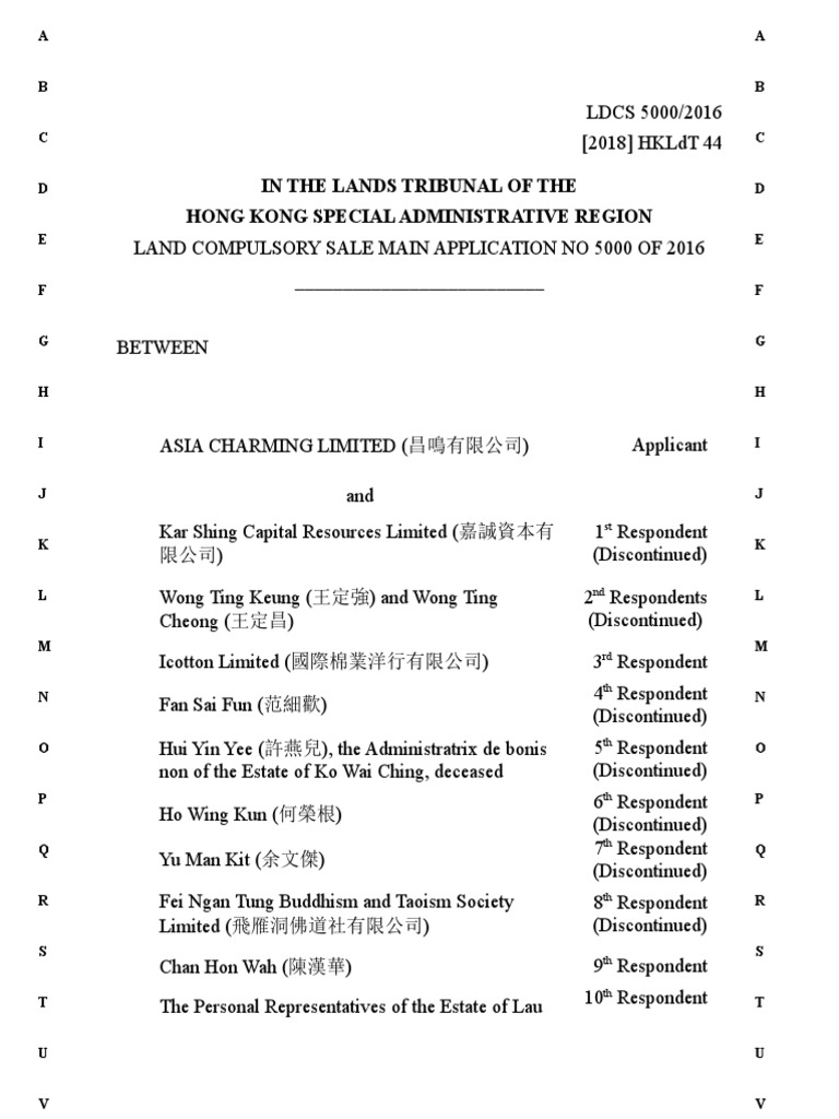 In The Lands Tribunal of The Hong Kong Special Administrative Region ...