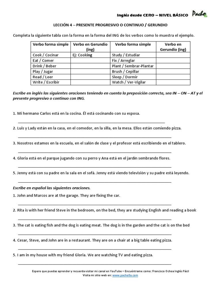 Lección 4 - Presente Progresivo o Continuo - Gerundio. | PDF | Idiomas
