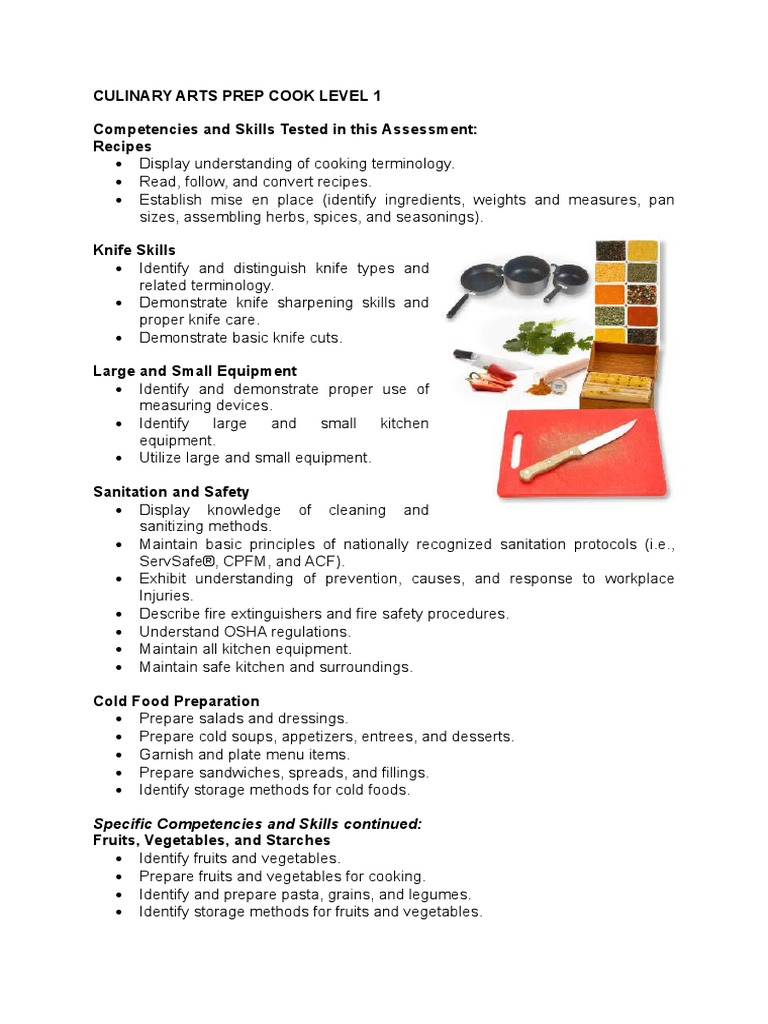 Culinary Arts Prep Cook Level 1 | PDF | Soup | Foods