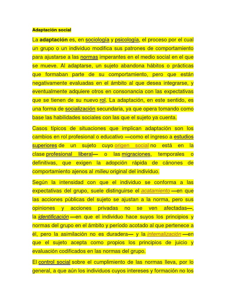 Procesos y niveles de adaptación social según las normas e ...
