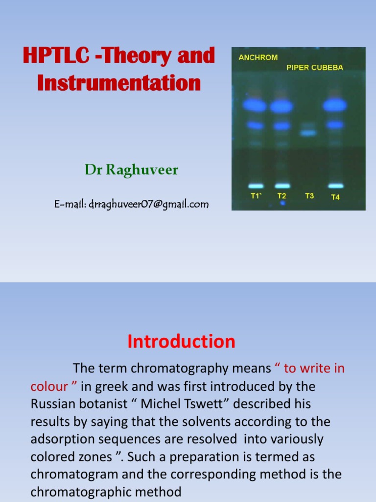 HPTLC - Theory and Instrumentation: DR Raghuveer | PDF | Chromatography ...