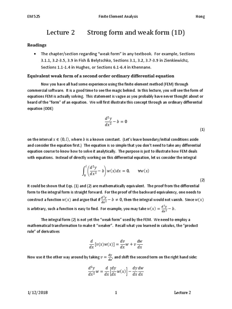 2 Weak Form 1d Pdf Calculus Of Variations Finite Element Method