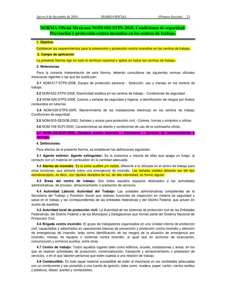 NORMA Oficial Mexicana NOM-002-STPS-2010, Condiciones de seguridad ...