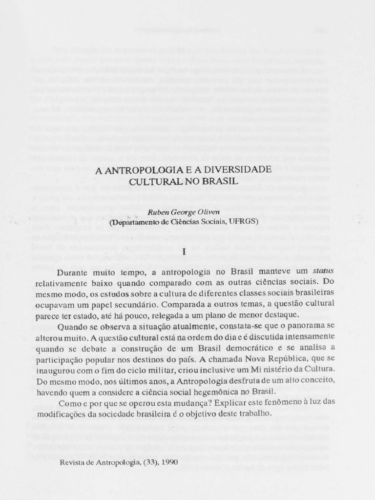 23 - OLIVEN Ruben George. A Antropologia e A Diversidade Cultural No ...