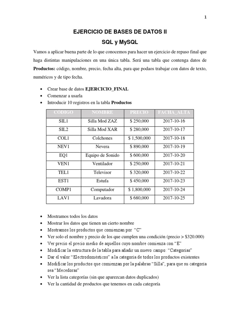 Ejercicio de Base de Datos SQL | PDF | SQL | Tabla (base de datos)
