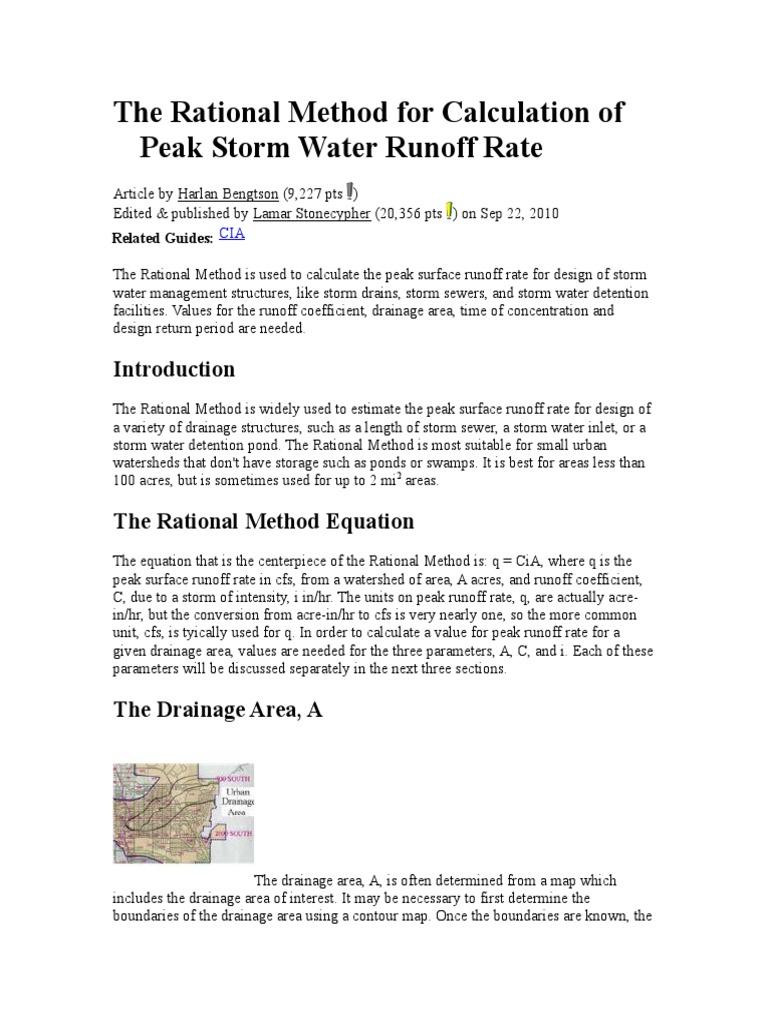The Rational Method For Calculation Of Peak Storm Water Runoff Rate Doc