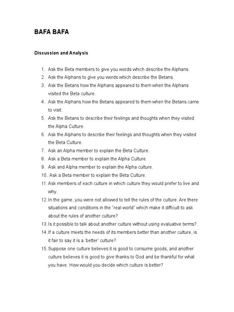 Bafa Bafa Discussion Questions | PDF | Knowledge | Value (Ethics)