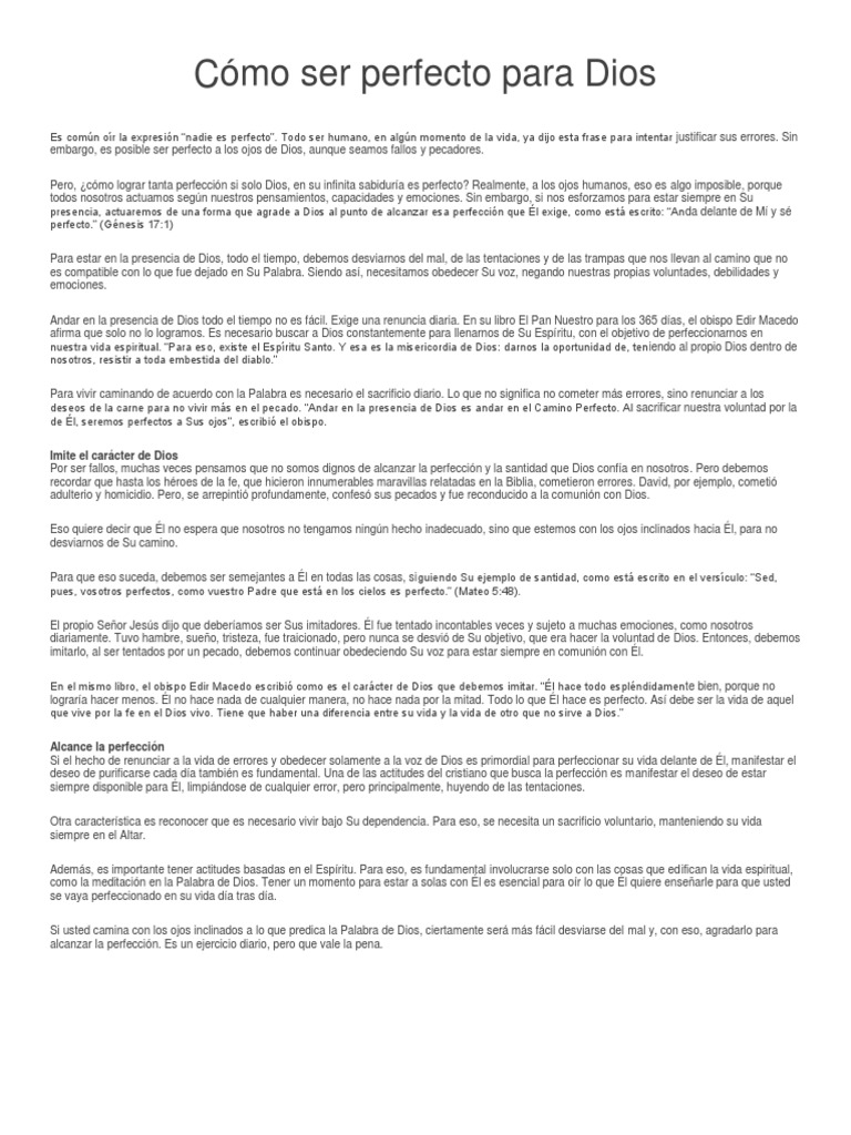 Cómo Ser Perfecto para Dios | PDF | Dios | Vida
