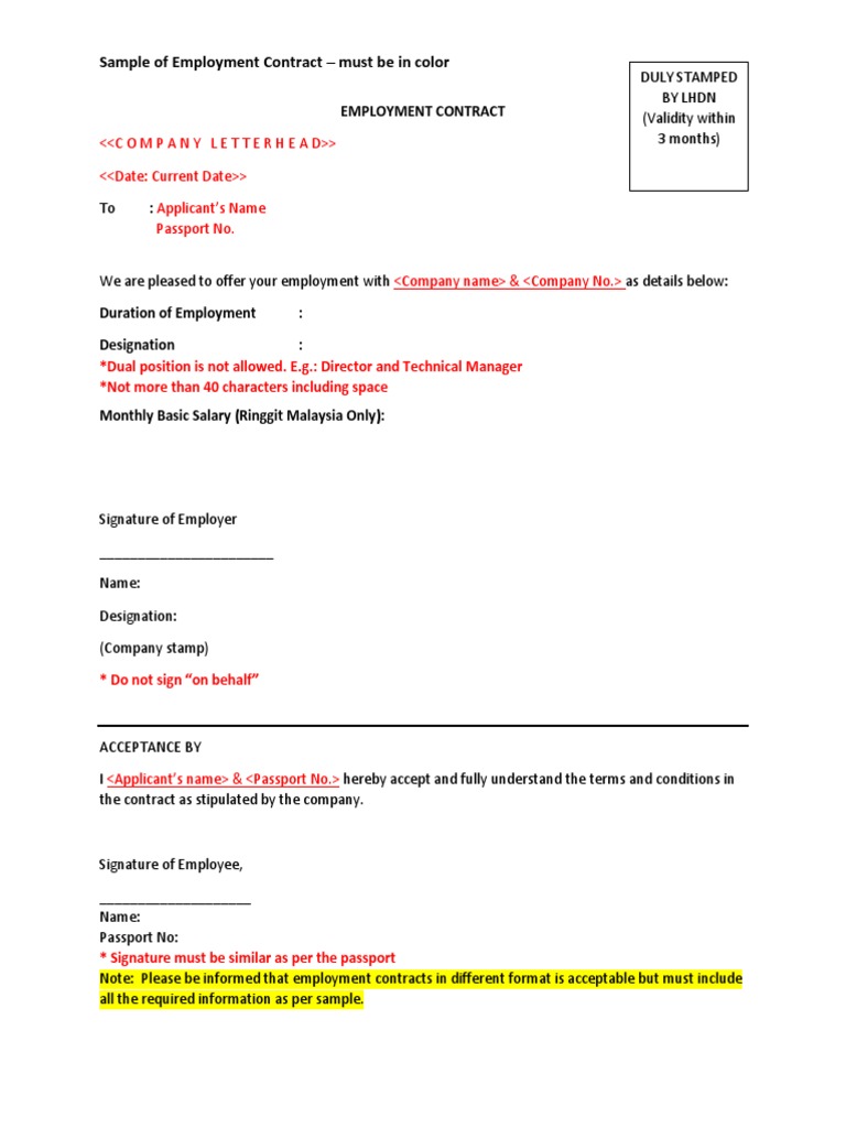 6 Sample of Employment Contract | PDF | Passport | Employment