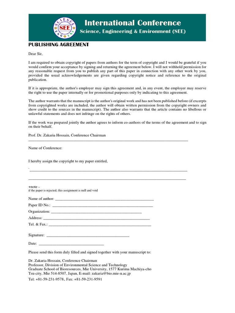 Publishing Agreement: If The Paper Is Rejected, This Assignment Is Null ...
