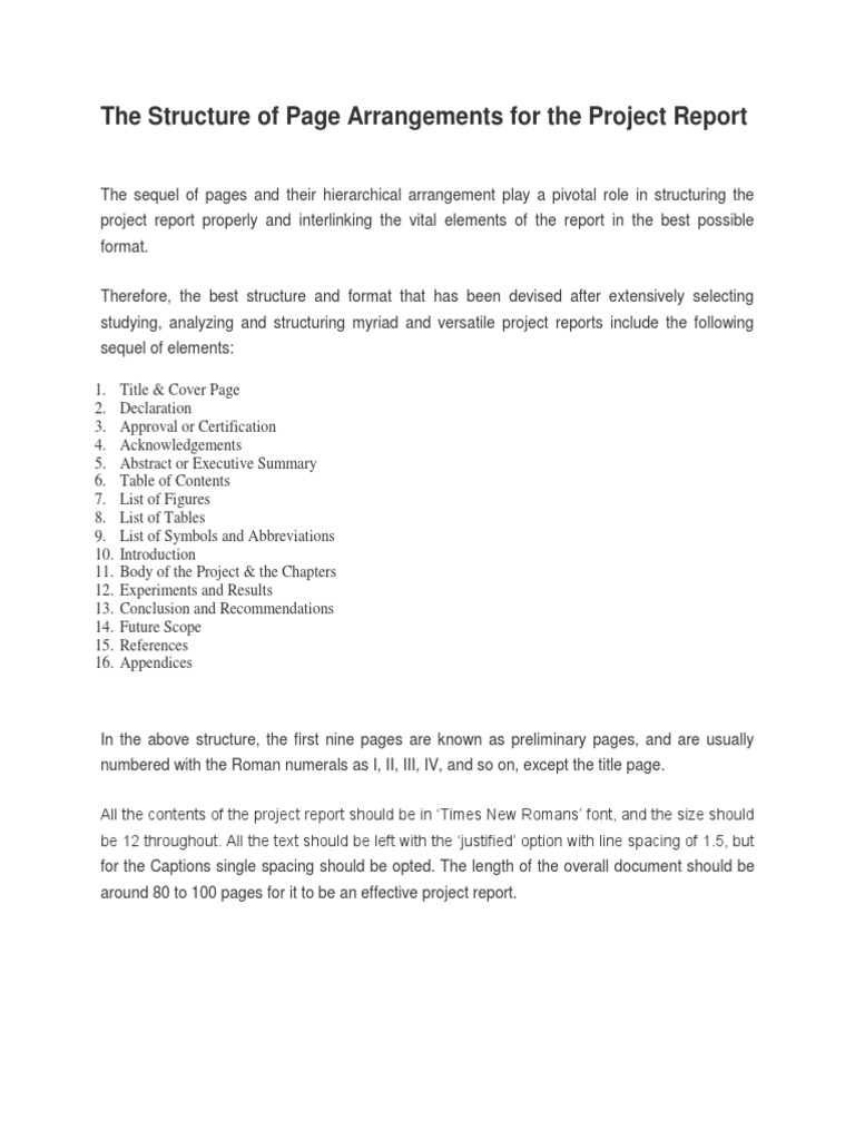 The Structure of Page Arrangements For The Project Report | PDF ...