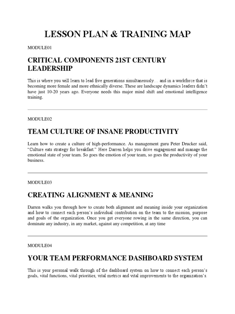 Lesson Plan & Training Map: Critical Components 21St Century Leadership ...
