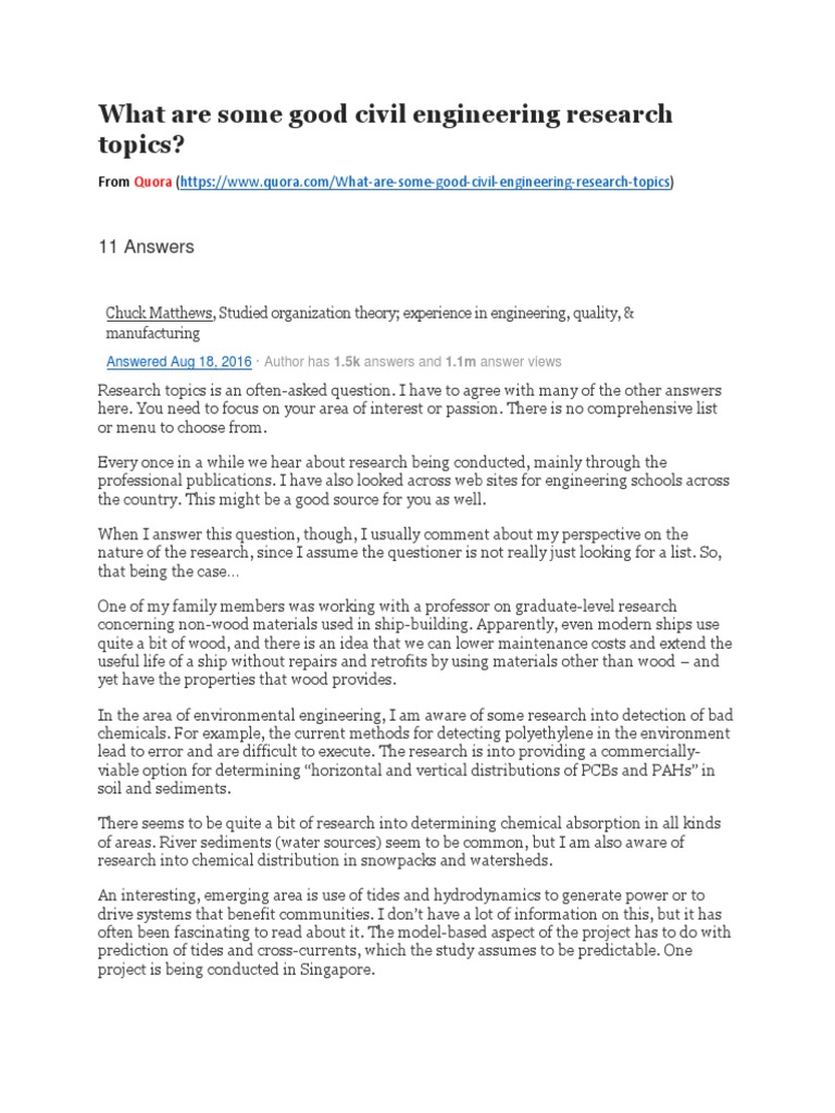 What Are Some Good Civil Engineering Research Topics | PDF | Science ...