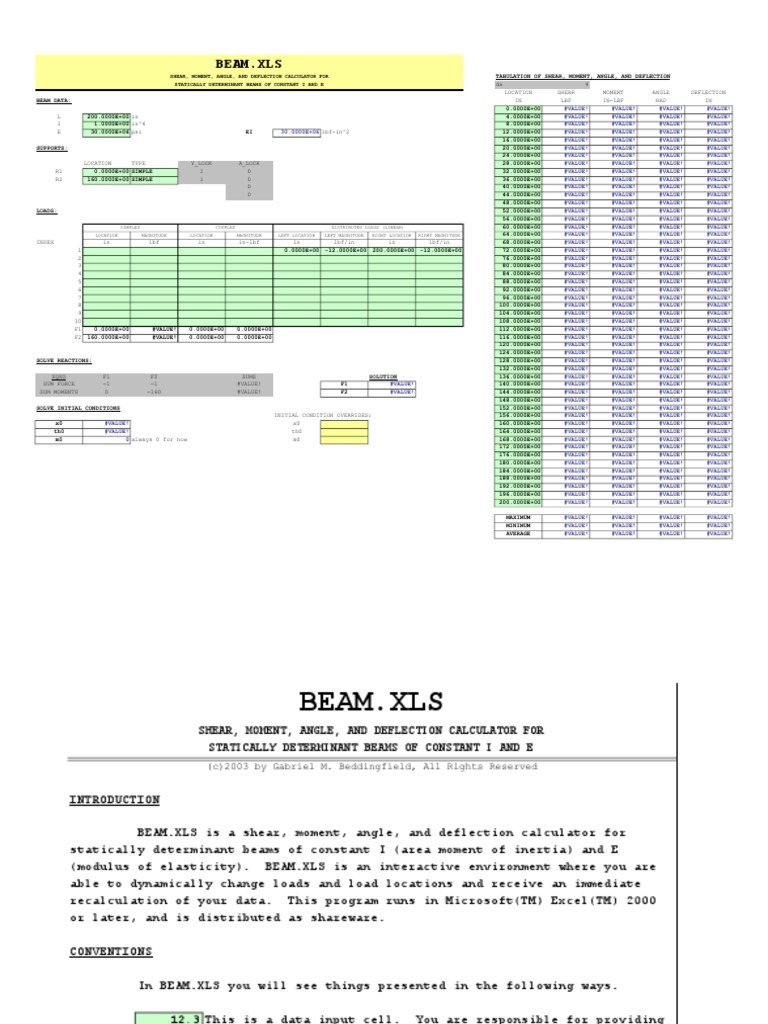Beam - XLS: Shear, Moment, Angle, and Deflection Calculator For ...