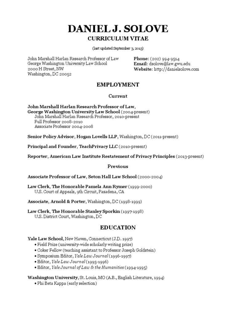 CV Daniel Sol PDF | PDF | Law Review | Privacy