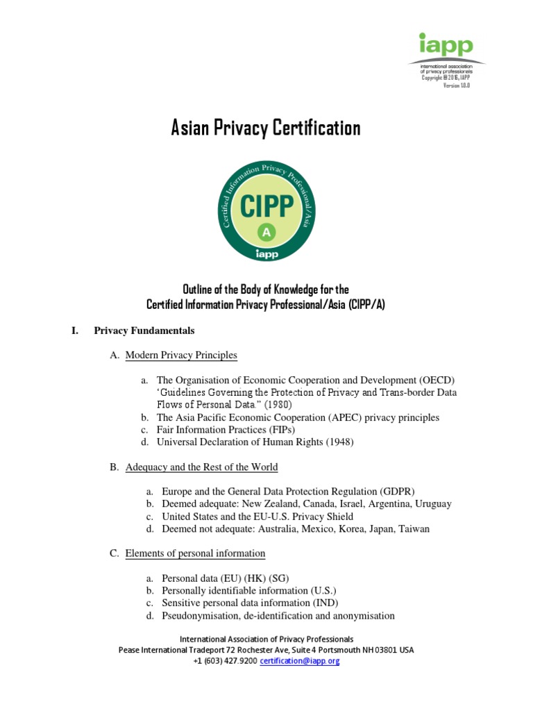 CIPP Asia BOK 1 0 0 Final PDF | PDF | Personally Identifiable ...