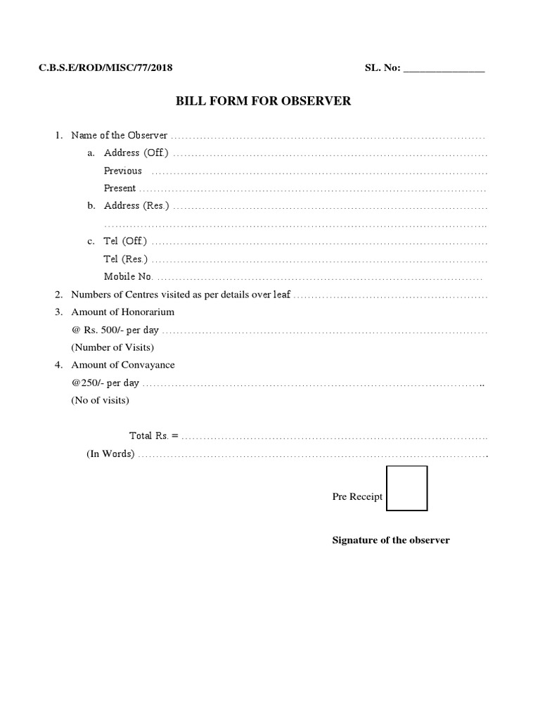 Observer Remuneration Bill Form | PDF