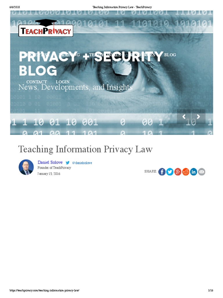 Teaching Information Privacy Law - TeachPrivacy | PDF | Health ...