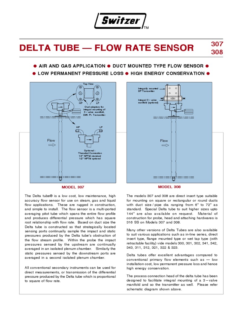 Delta Tube - Flow Rate Sensor | PDF | Flow Measurement | Duct (Flow)