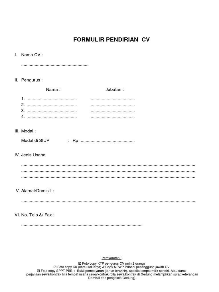 Formulir Pendirian CV | PDF