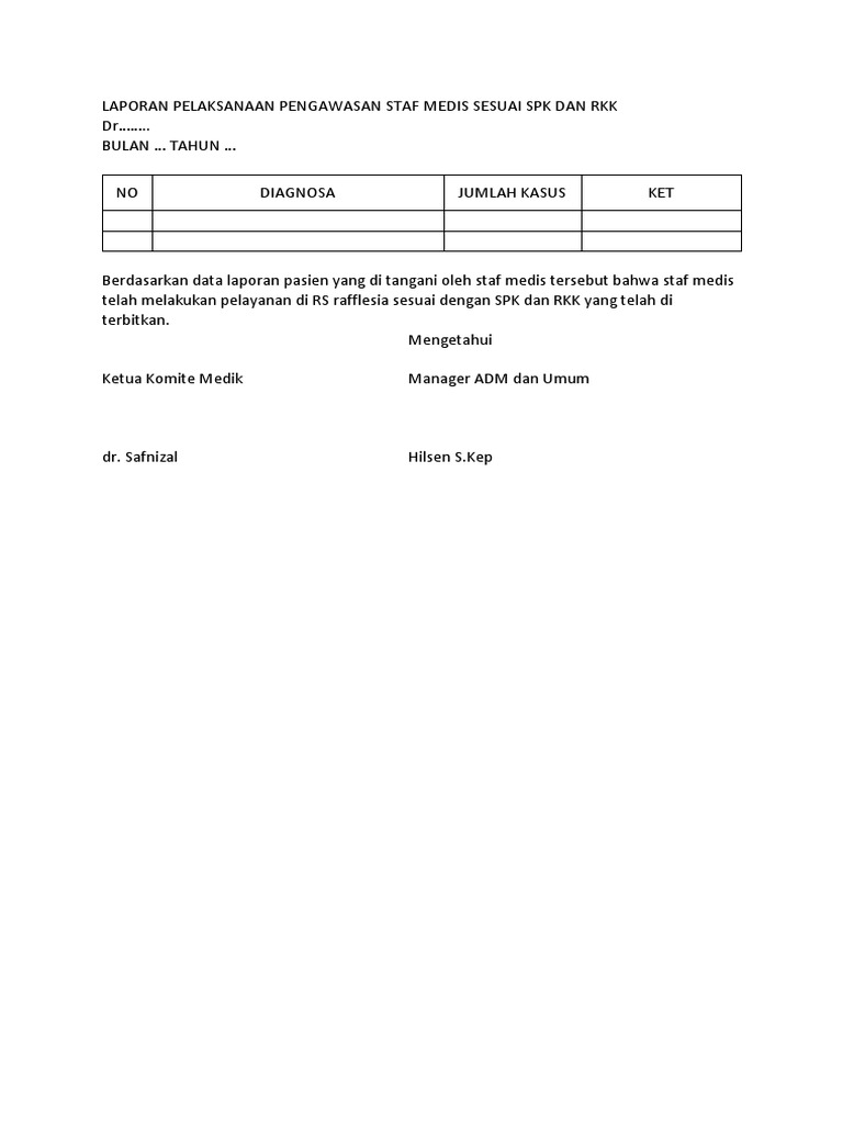 Laporan Pelaksanaan Pengawasan Staf Medis Sesuai SPK Dan RKK | PDF