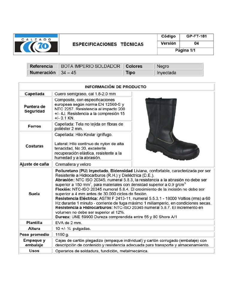 Ficha Tecnica Botas para Soldar | PDF
