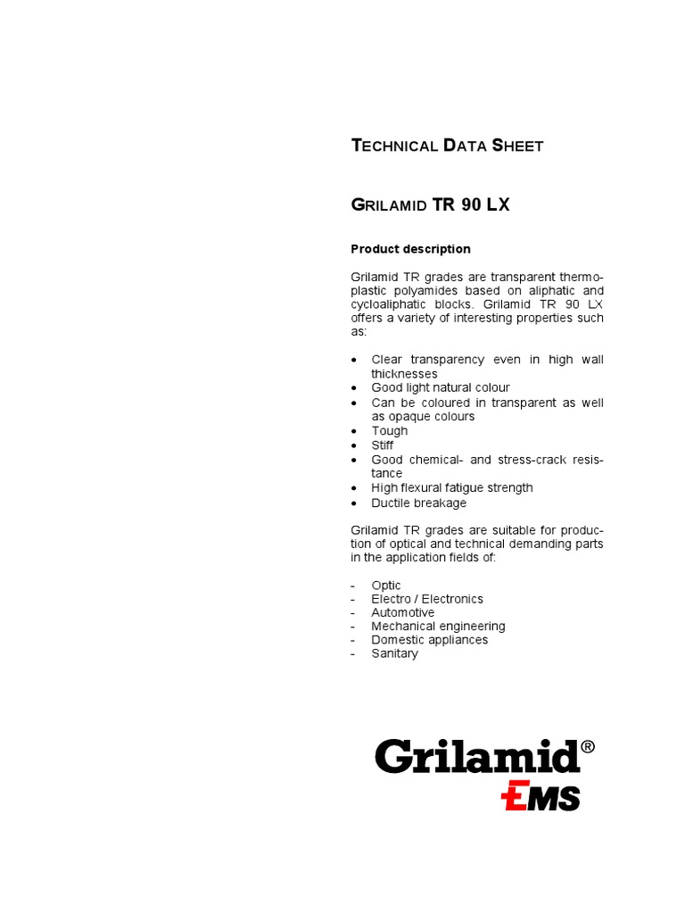 (Ems) (TDS) Grilamid TR 90 LX | PDF | Clothes Dryer | Foam
