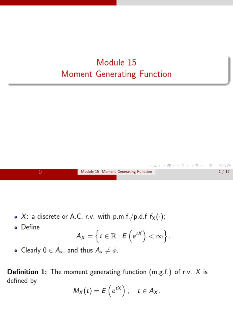 Module 15 Moment Generating Function | PDF | Functions And Mappings ...