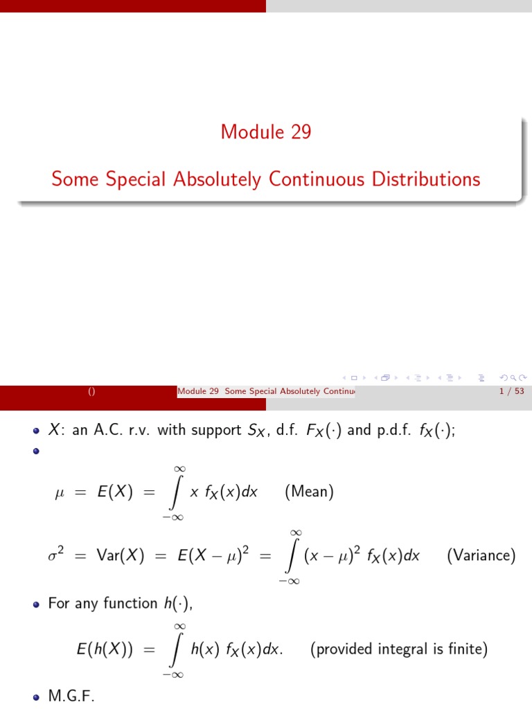 Module 29 Some Special Absolutely Continuous Distributions | PDF | Statistical Theory | Teaching ...