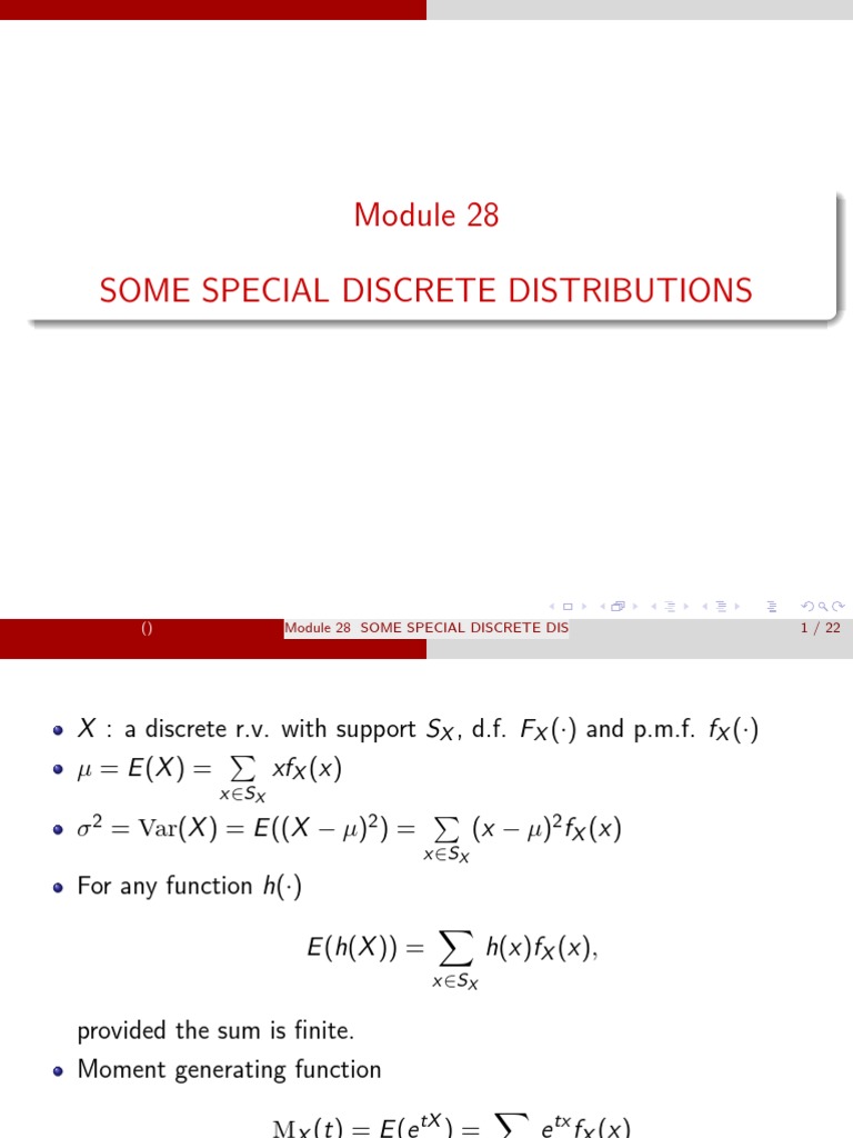 Module 28 Some Special Discrete Distributions | PDF | Scientific ...