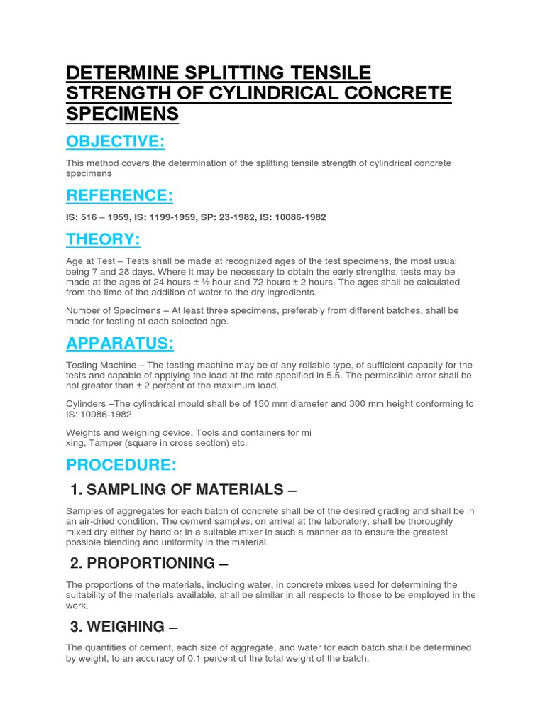 Determine Splitting Tensile Strength of Cylindrical Concrete Specimens ...