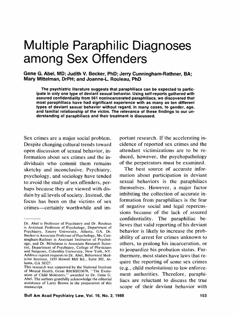 Multiple Paraphilic Diagnoses Among Sex Offenders | PDF | Pedophilia ...