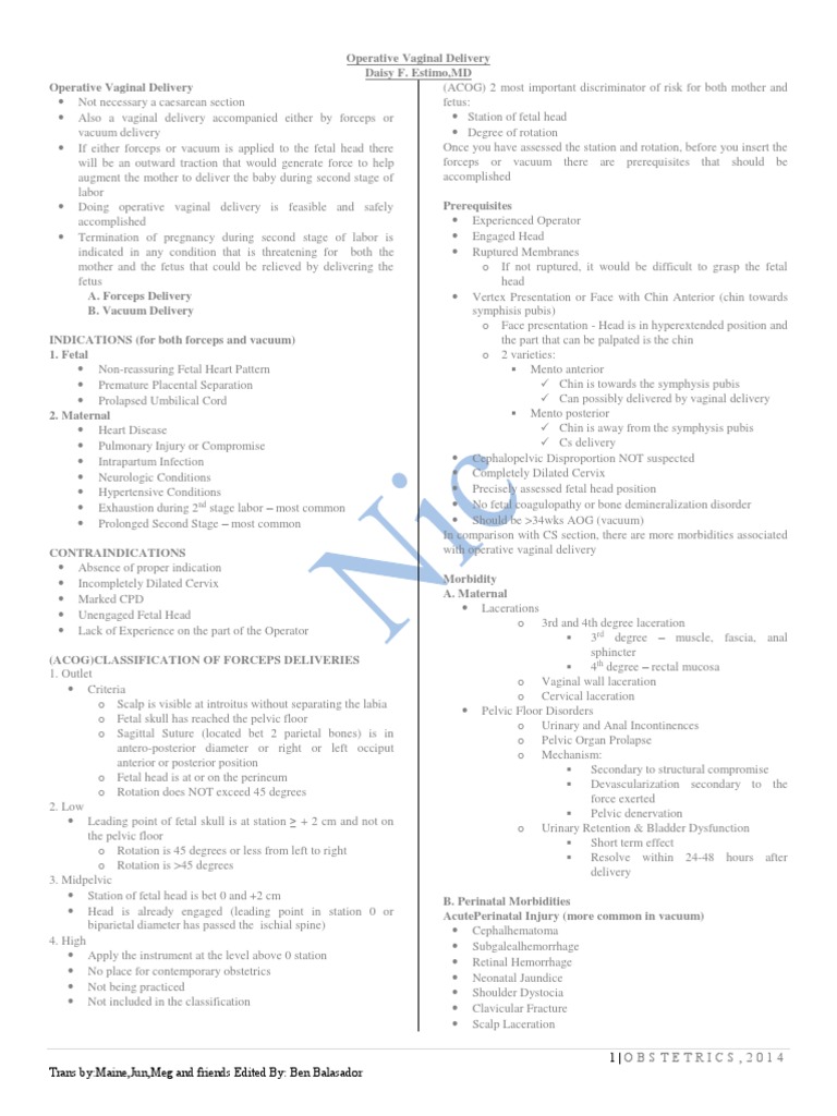 Obstetrics - Operative Vaginal Delivery | PDF | Childbirth | Pelvis