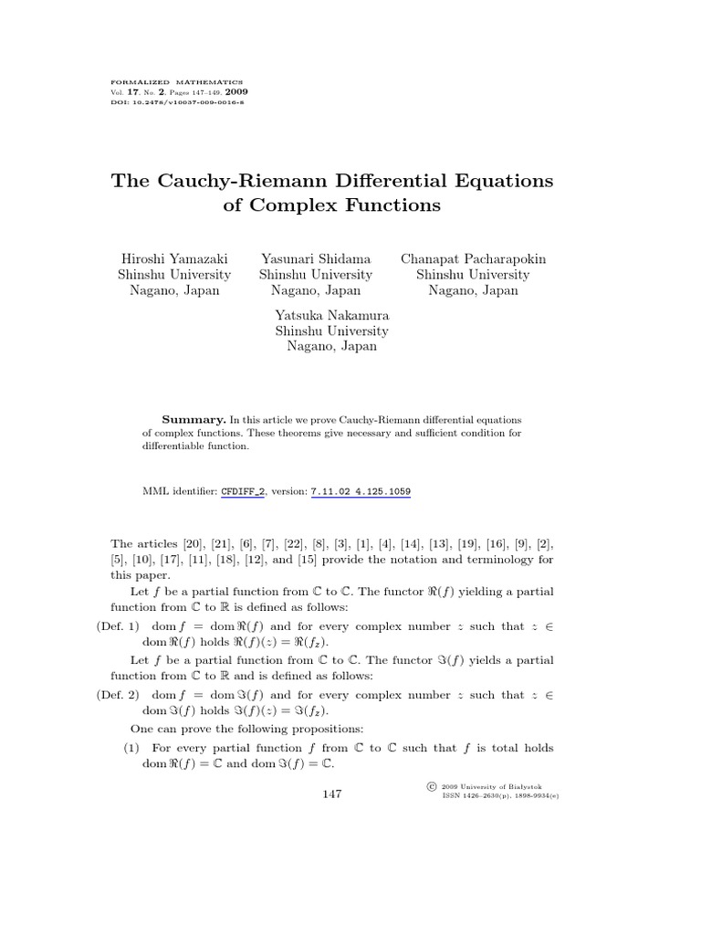 (18989934 - Formalized Mathematics) The Cauchy-Riemann Differential Equations of Complex ...