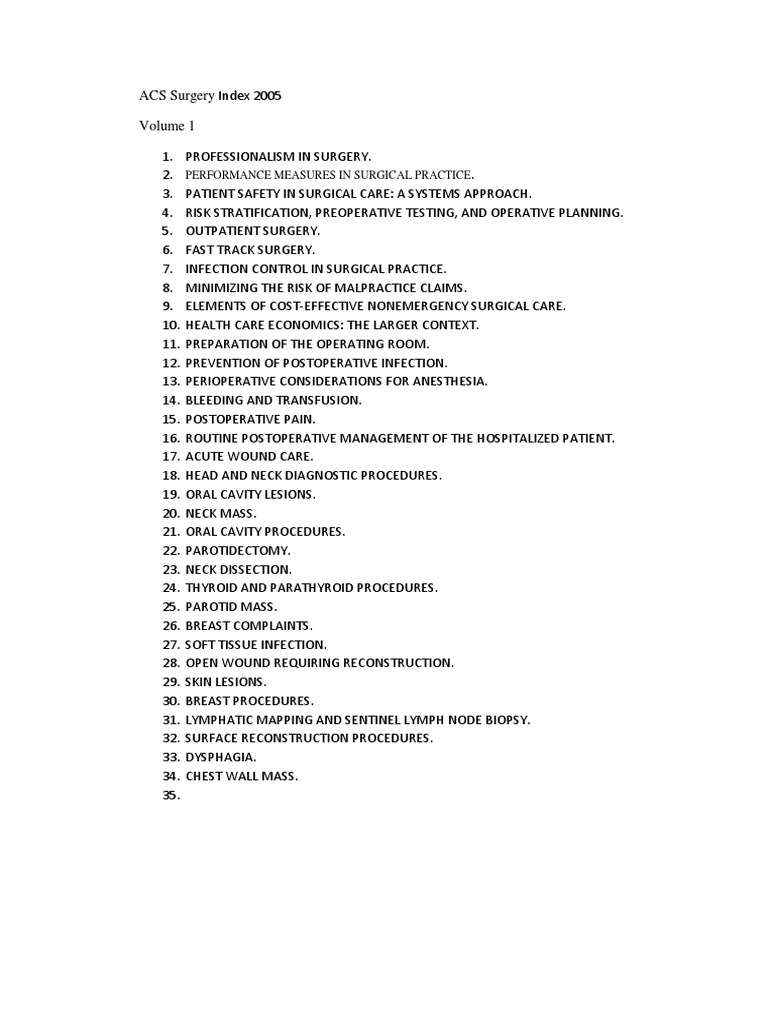 ACS Surgery Index 2005 | PDF