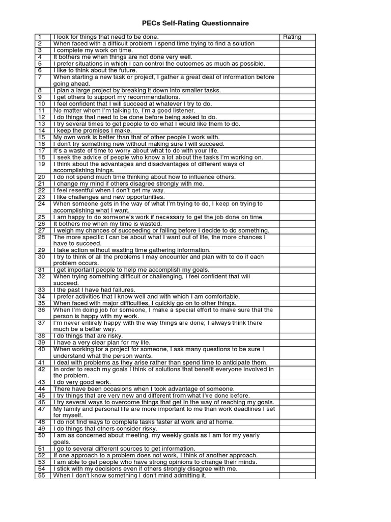 PECs Self Rating | PDF | Psychological Concepts | Cognition