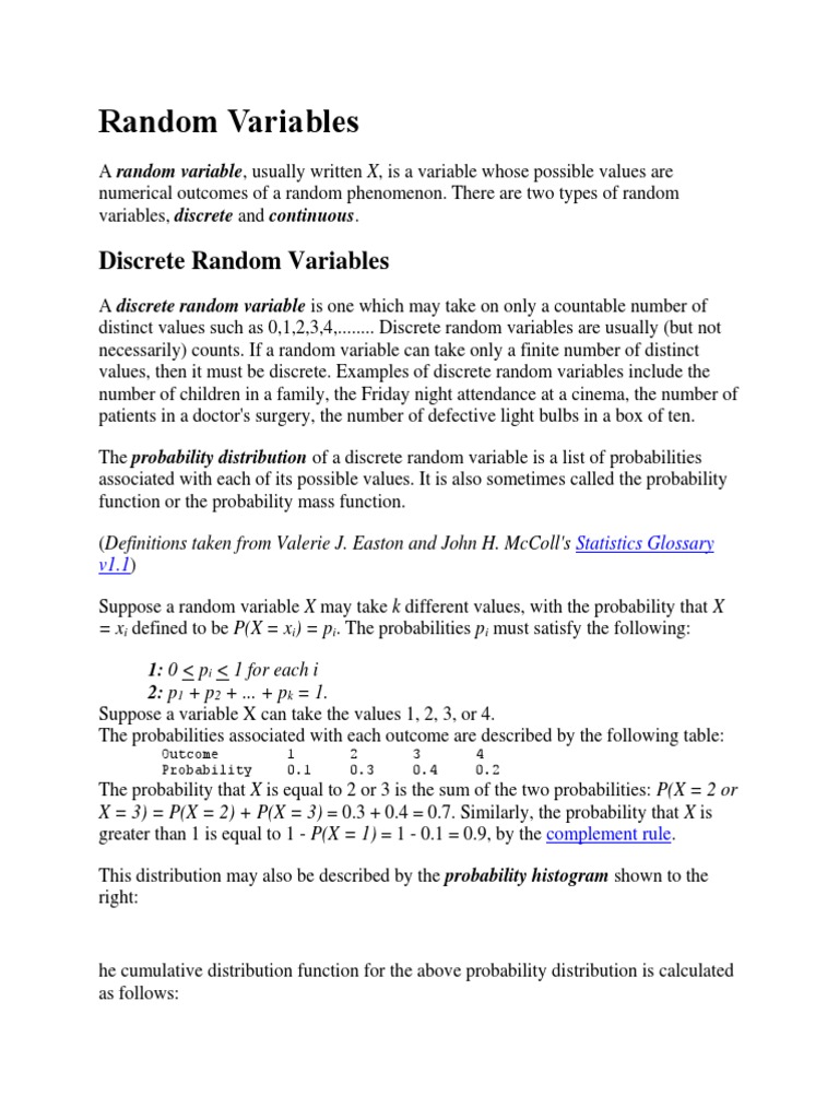 Discrete Random Variables | PDF | Probability Distribution | Random Variable