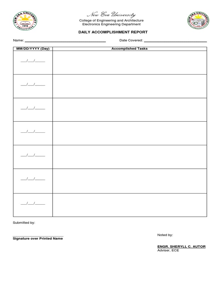 Daily Accomplishment Report Template | PDF | Technology & Engineering
