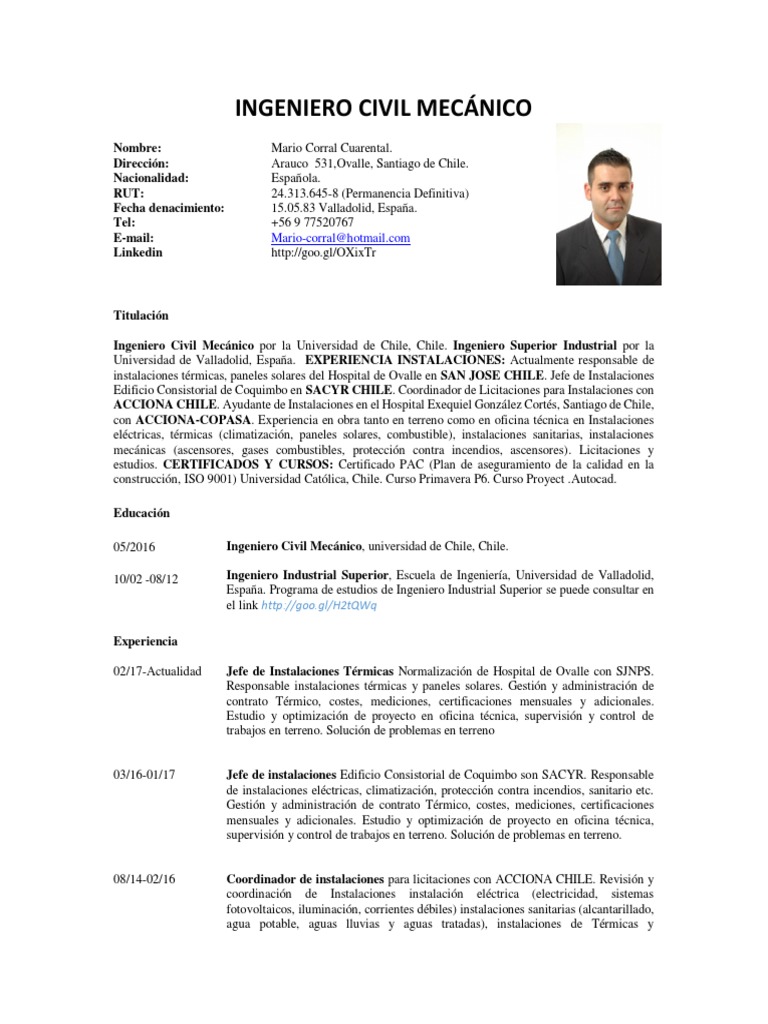 Mario Corral-CV | PDF | Chile | Ingeniero civil