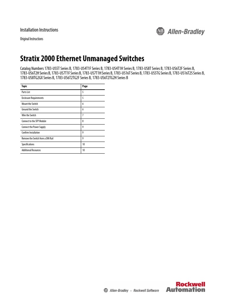Stratix 2000 Ethernet Unmanaged Switches: Installation Instructions ...