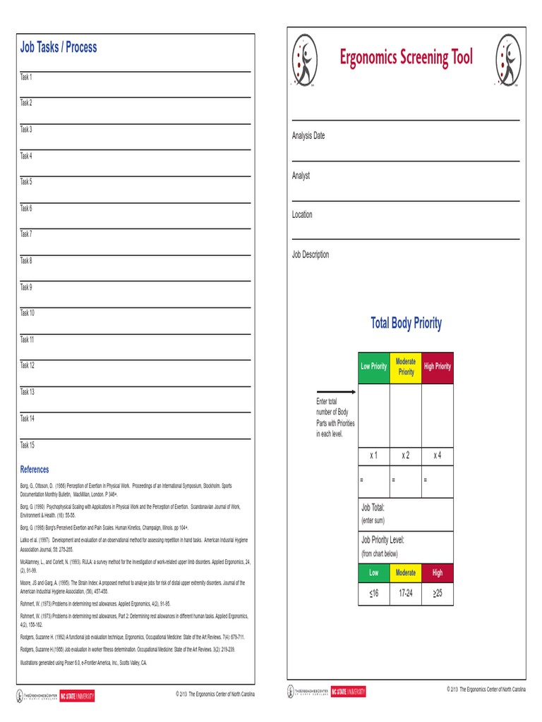 Ergonomics Screening Tool: Job Tasks / Process | PDF | Arm | Anatomical ...