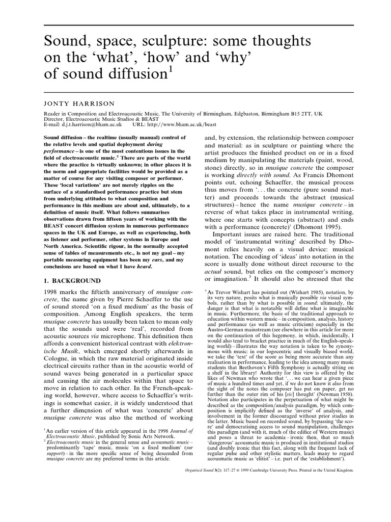 Jonty Harrison Sound Diffusion | PDF | Loudspeaker | Sound Technology