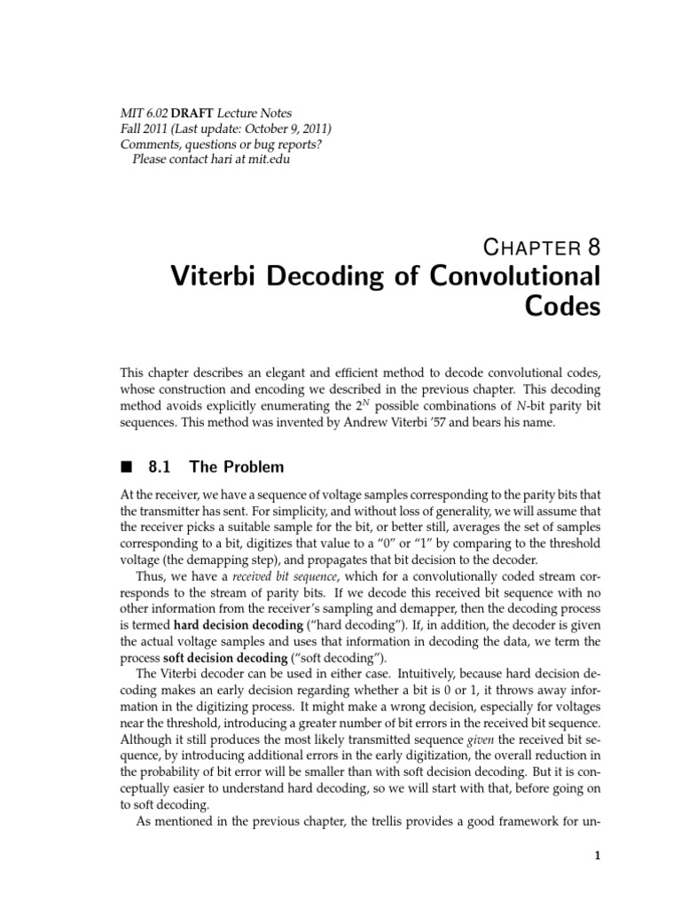 Viterbi Decoding Of Convolutional Codes Hapter Pdf Forward Error Correction Mathematical