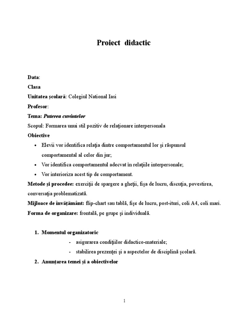 Proiect Didactic Dirigentie | PDF