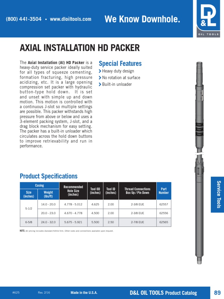 Axial Installation HD Packer Specs | PDF | Casing (Borehole ...
