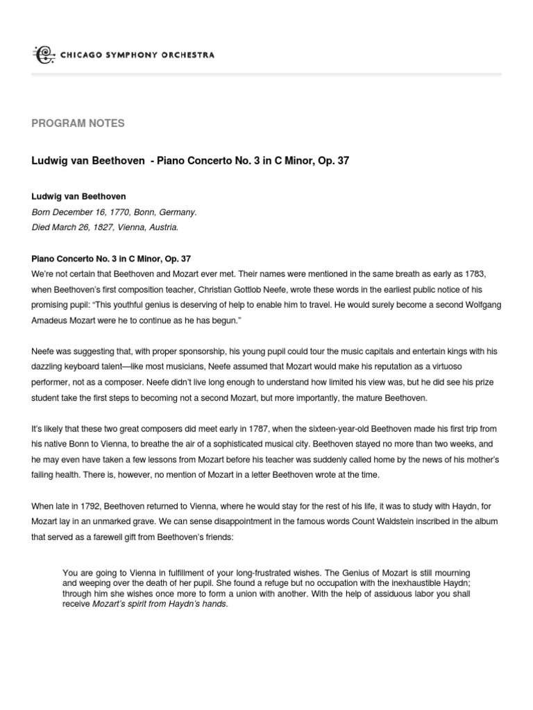 Program Notes: Ludwig Van Beethoven - Piano Concerto No. 3 in C Minor ...