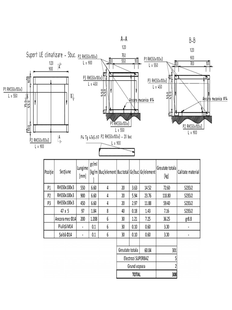 Engineering drawing depicting structural steel components including ...