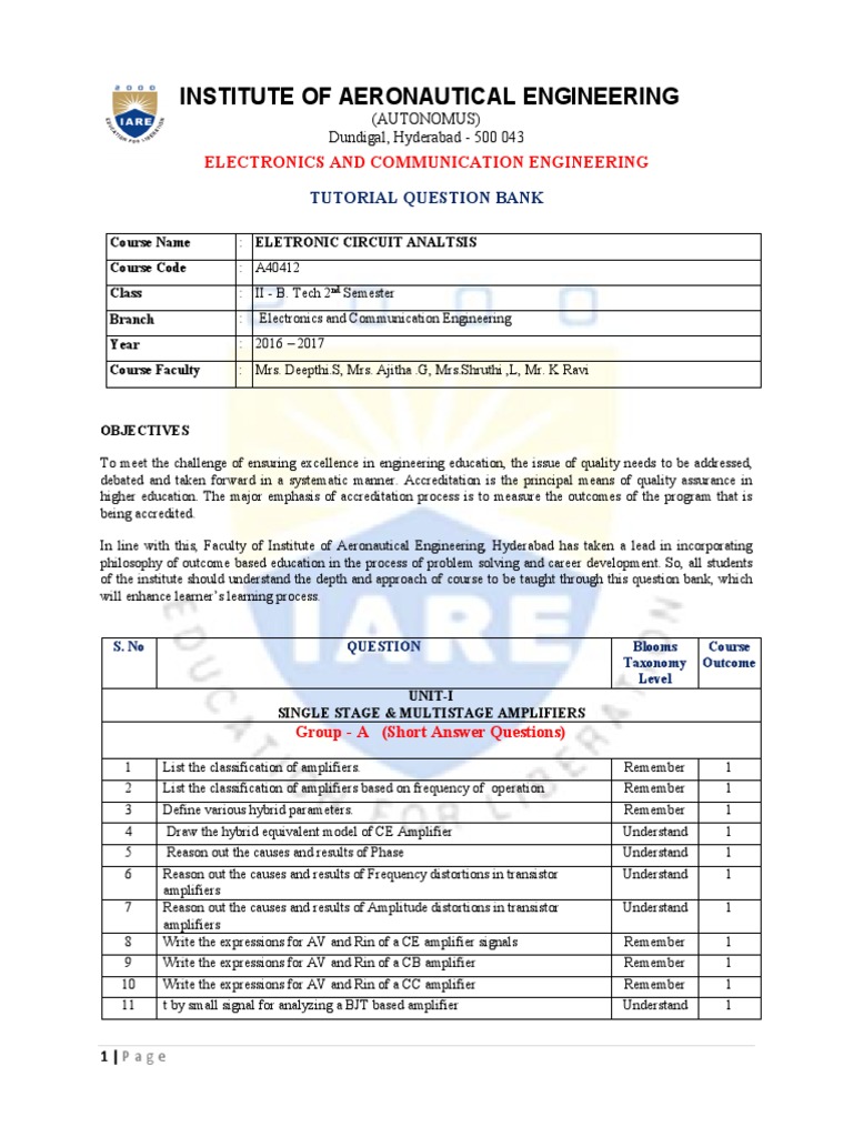 Electronic Circuit Analysis Question Bank | PDF | Amplifier | Electronic Oscillator