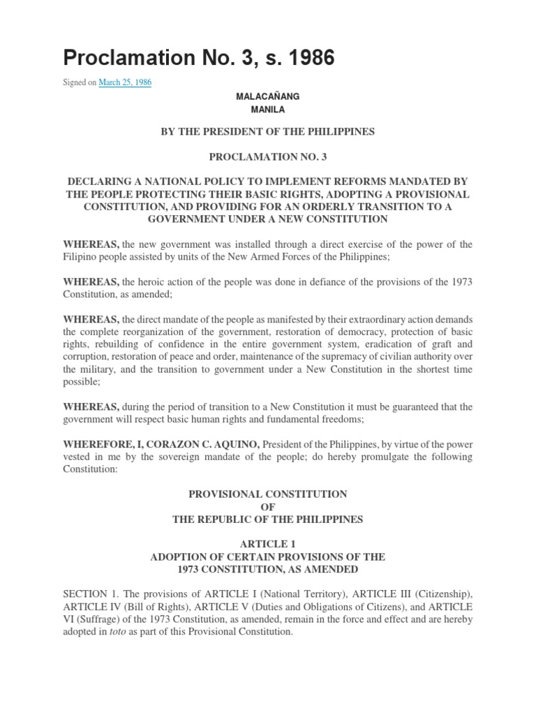 1986 Freedom Constitution | PDF | Political Charters | Constitution